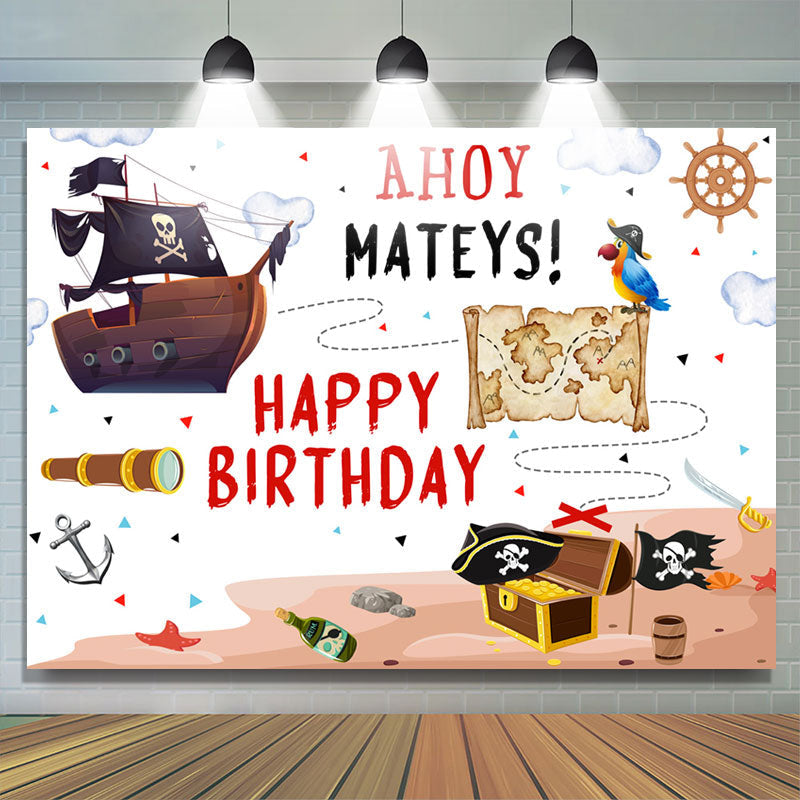 Ahoy Mateys Pirate Theme Birthday Backdrop For Boys - Lofaris