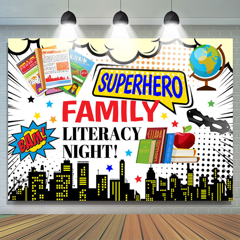 BAM Superhero Family Literacy Night Party Backdrop - Lofaris