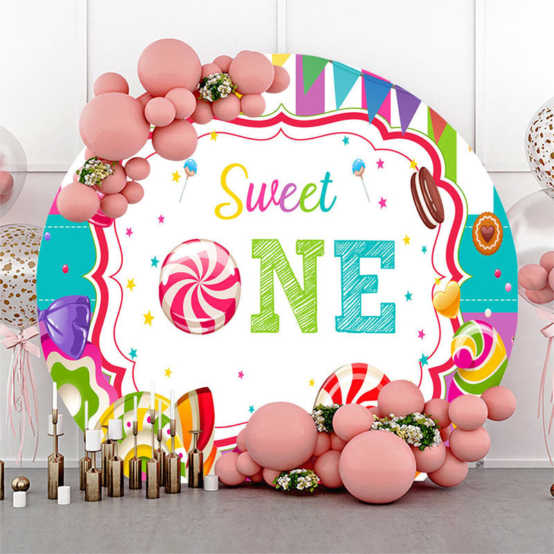 Colorful Sweet Candy Theme Round 1St Birthday Backdrop – Lofaris