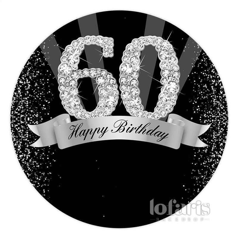 Black And Grey Happy 60Th Birthday Circle Backdrop - Lofaris