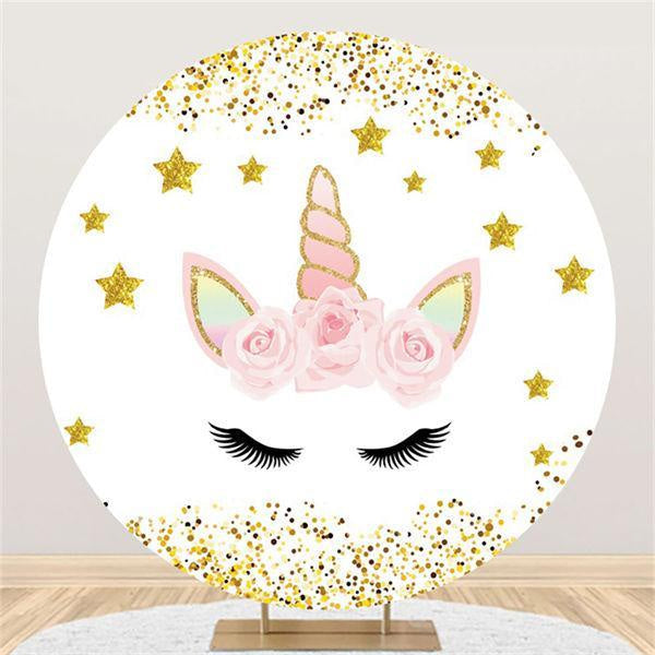 Glitter Stars And Dots Unicorn Themed Circle Backdrop - Lofaris