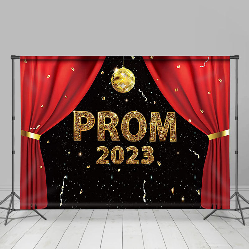 Red Curtain Ceremony Gold Disco Prom 2024 Backdrop - Lofaris