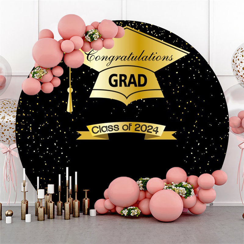 2024 Golden Hat And Black Round Graduation Backdrop - Lofaris
