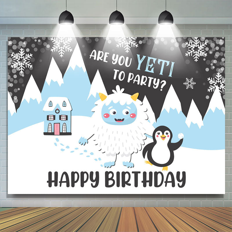 Abominable Snowman Winter Yeti Birthday Party Backdrop - Lofaris