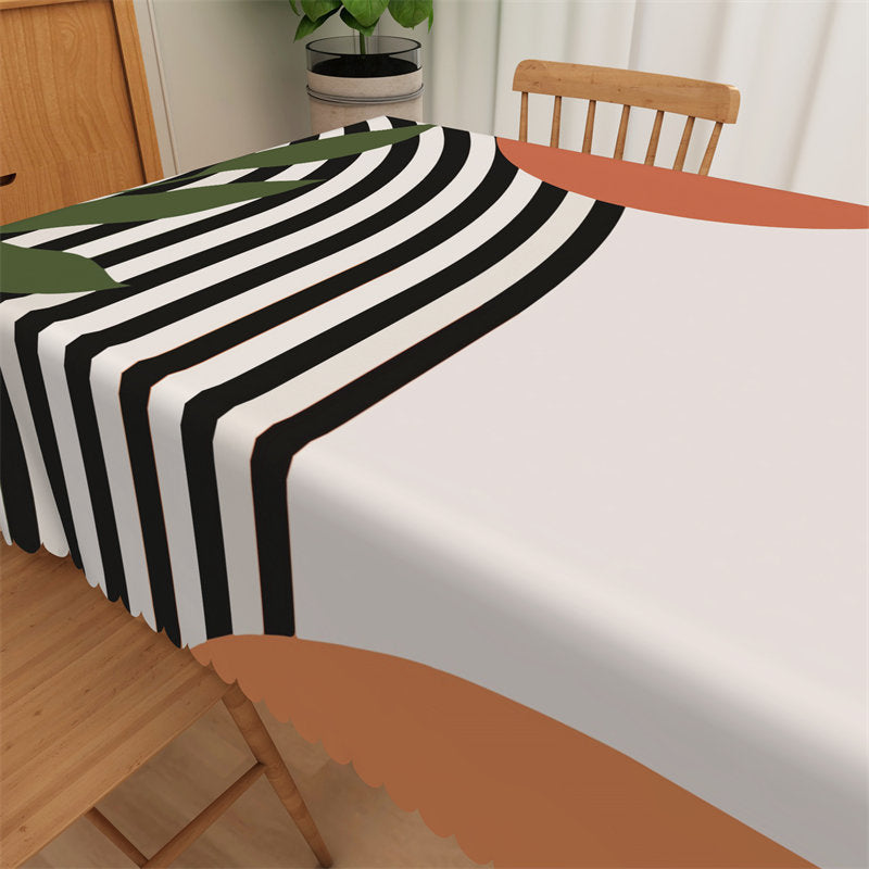 Abstract Lines Patterns White Tablecloth For Dining - Lofaris