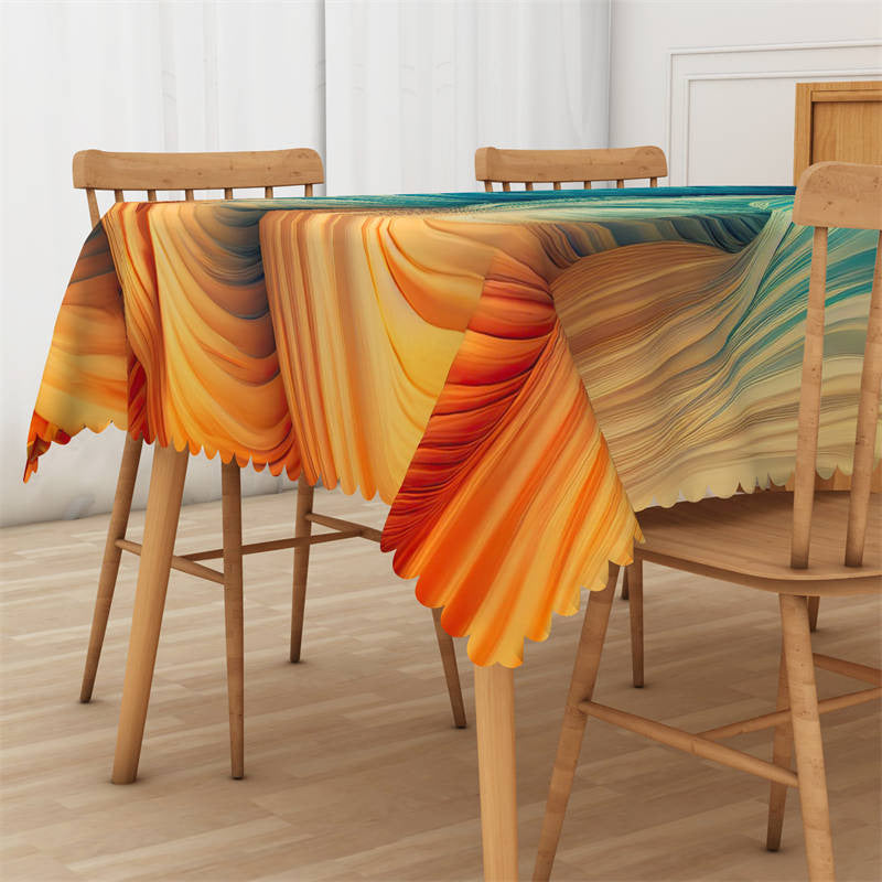 Abstract Wave Blue Orange Gradient Square Tablecloth - Lofaris