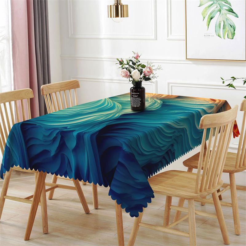 Abstract Wave Blue Orange Gradient Square Tablecloth - Lofaris