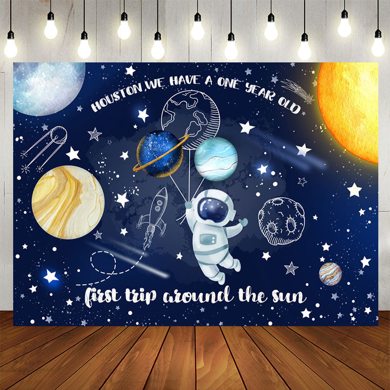 Astronaut First Trip Around Sun 1st Birthday Backdrop - Lofaris