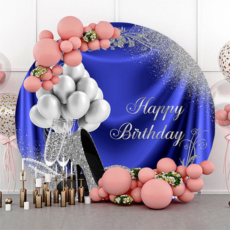Balloon Heel Blue Silver Round Birthday Backdrop – Lofaris