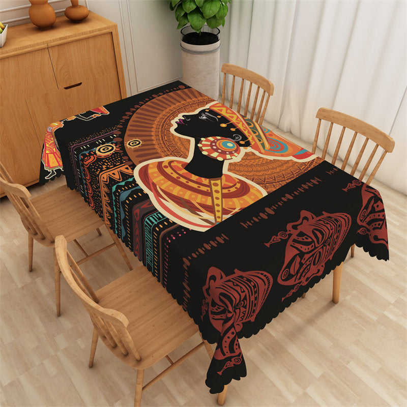 Black African Woman Culture Pattern Kitchen Tablecloth - Lofaris