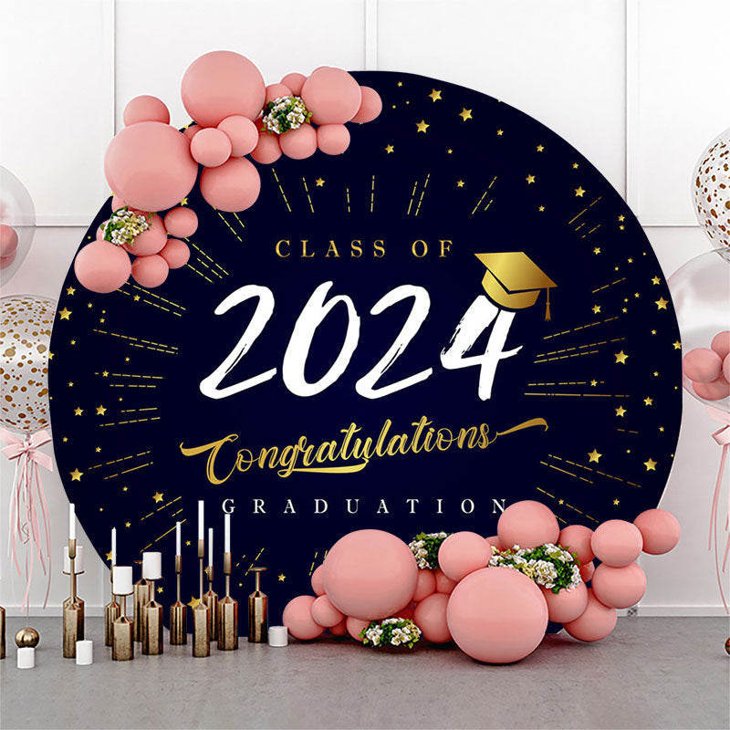Black Gold Class Of 2024 Round Graduation Backdrop - Lofaris