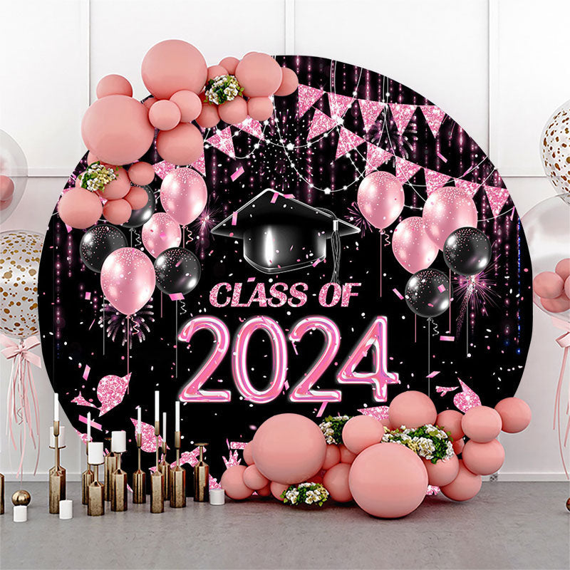 Black Pink Balloon Class Of 2024 Round Grad Backdrop