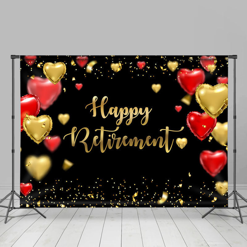 Black Red Gold Balloons Happy Retirement Backdrop - Lofaris