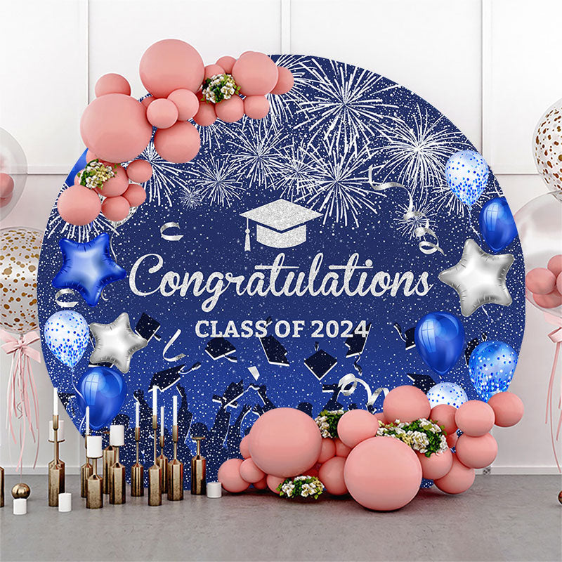 Blue Balloon Congrats Grad Round Backdrop