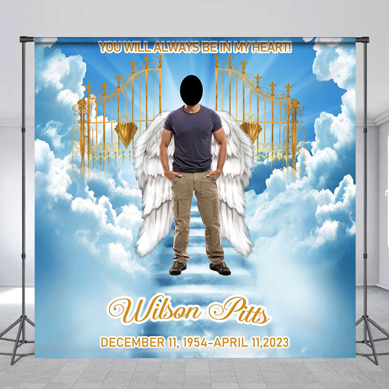 Blue Sky Celebration of Life Custom Memorial Backdrop - Lofaris