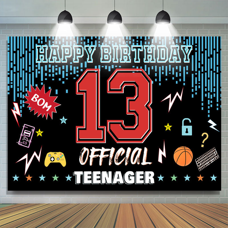 Blue Strings Game Patterns Happy 13th Birthday Backdrop - Lofaris
