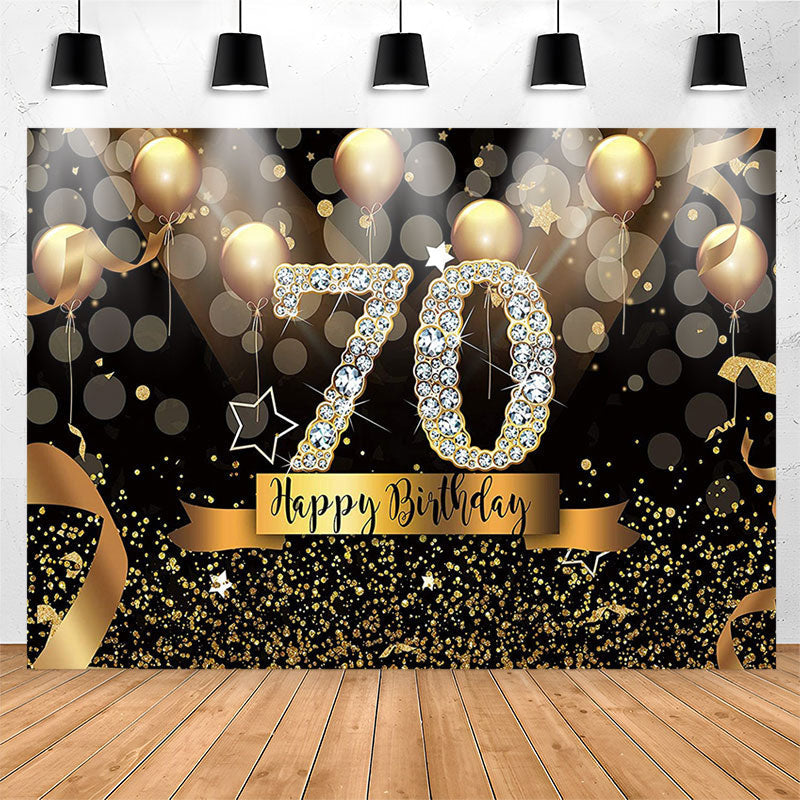 Bokeh Gold Glitter Diamond 70th Birthday Backdrop - Lofaris