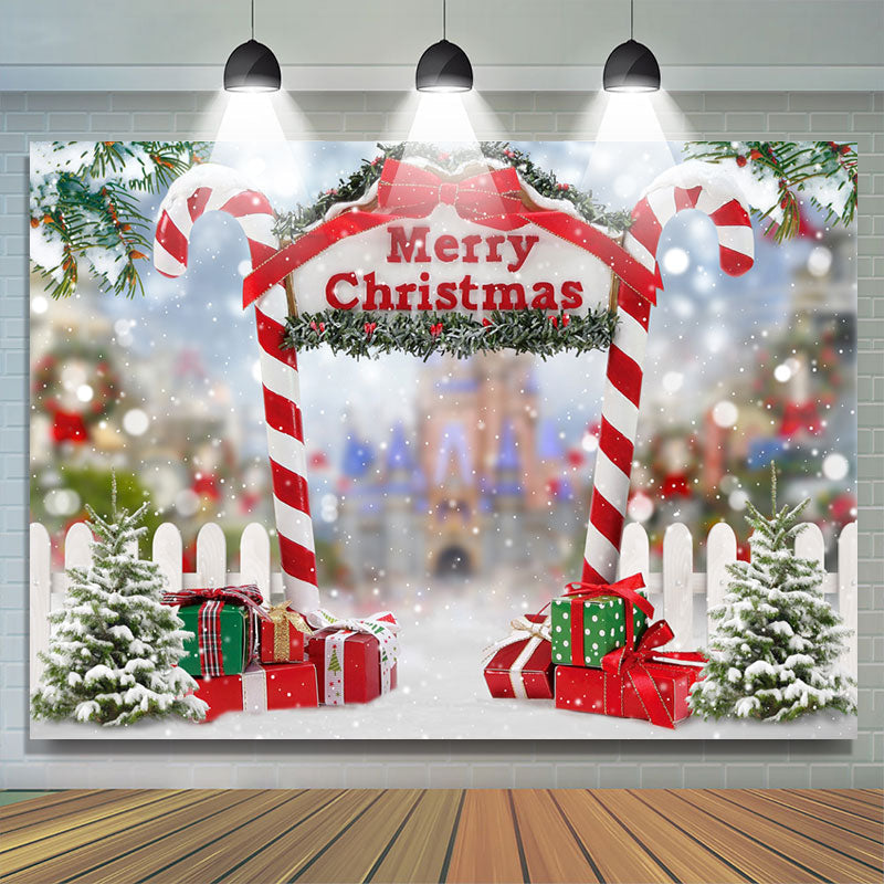 Bokeh Snowflake Candy Cane Merry Christmas Backdrop - Lofaris