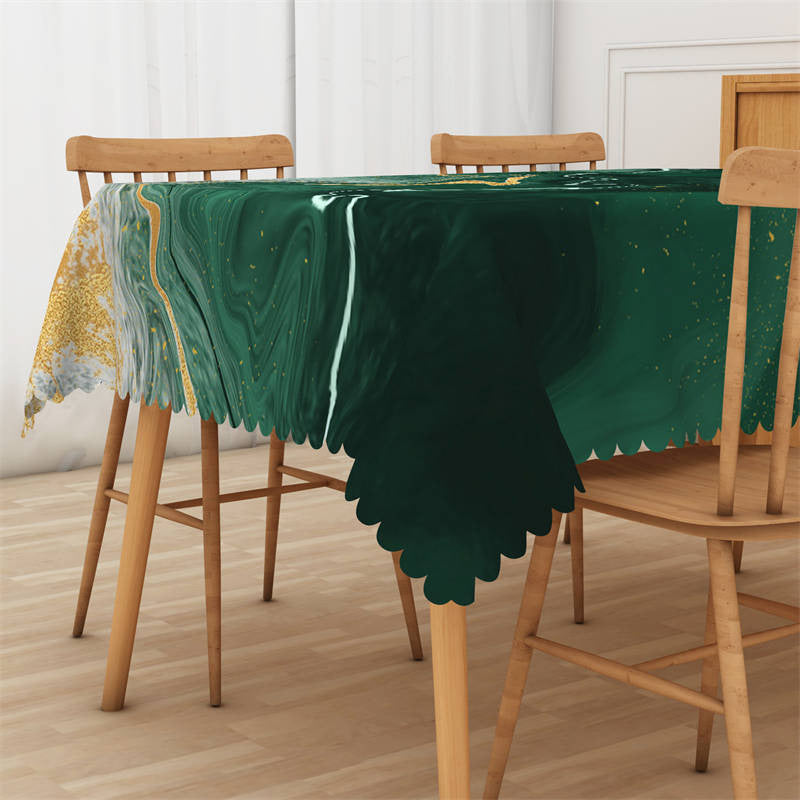 Bottle Green Gold Wave Pattern Rectangle Tablecloth - Lofaris