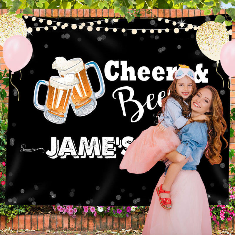 Cheers Diamond Bokeh Black Custom Birthday Backdrop - Lofaris