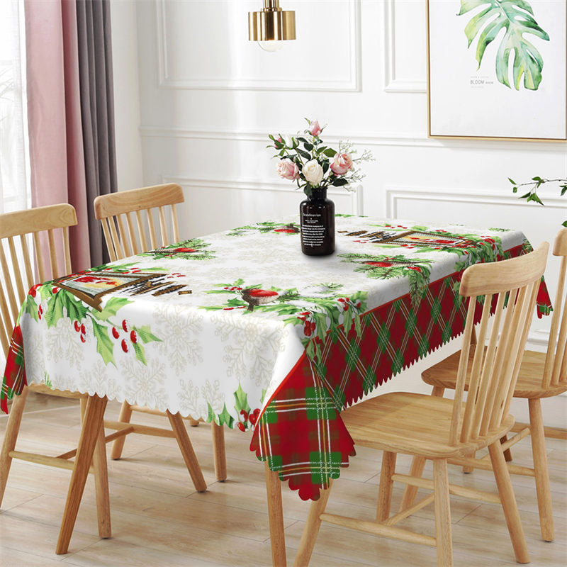 Christmas Poinsettia Pine Needle Border Tablecloth - Lofaris