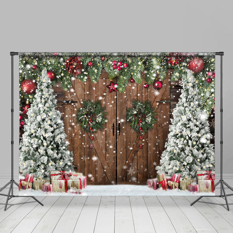 Christmas Tree Wreath Vintage Door Gift Backdrop - Lofaris