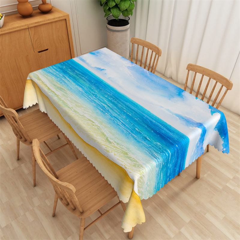 Coastal Scenery Blue Sky Clouds Rectangle Tablecloth - Lofaris