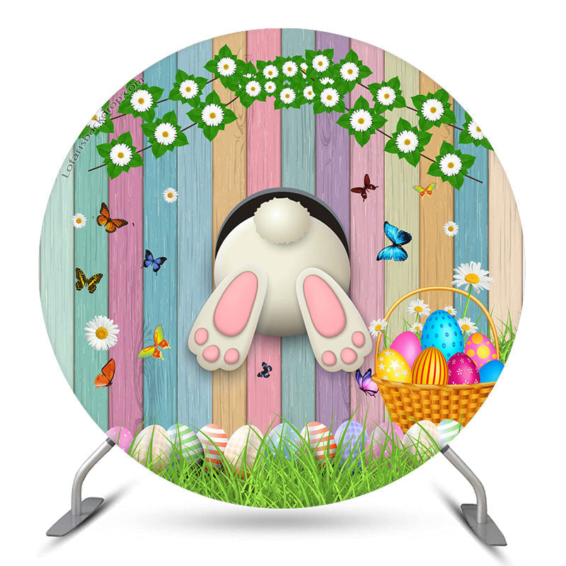 Colorful Wood And Eggs Rabbit Round Easter Backdrop – Lofaris