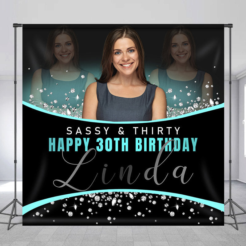 Custom Blue Black Diamond 30th Birthday Backdrop - Lofaris