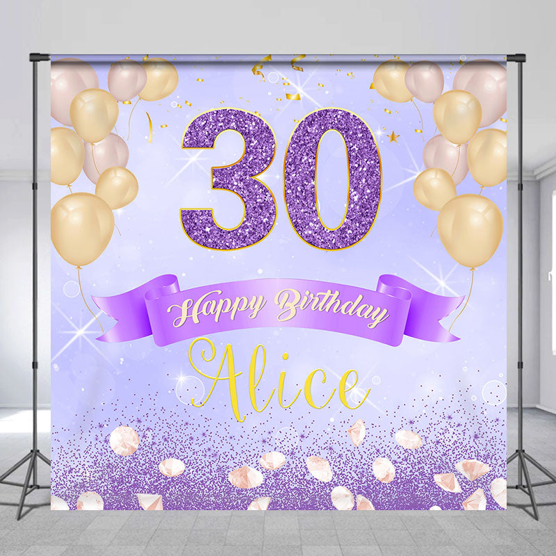 Custom Diamond Balloon Purple 30th Birthday Backdrop - Lofaris