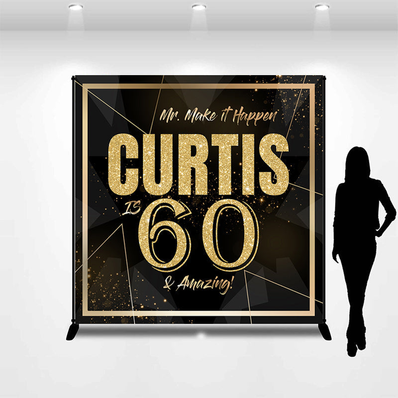 Custom Name Black Glitter 60th Birthday Backdrop - Lofaris