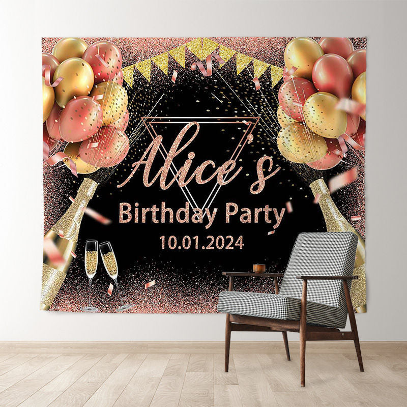 Custom Red Gold Balloon Glitter Birthday Backdrop - Lofaris