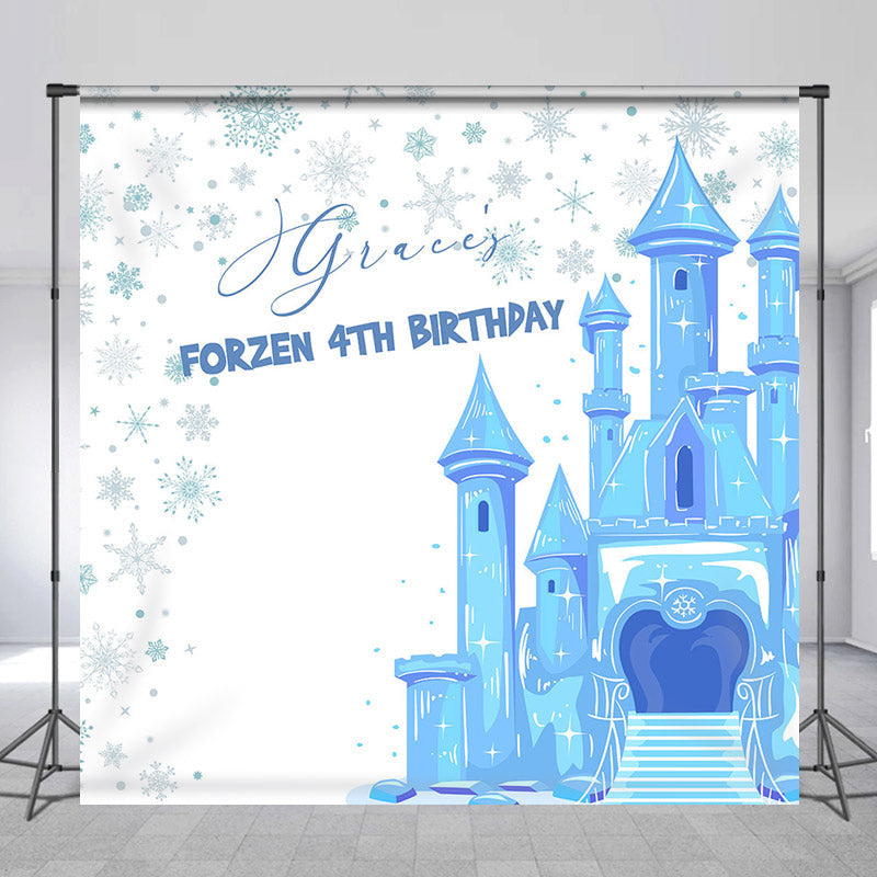 Custom Snowflake Castle Frozen 4th Birthday Backdrop - Lofaris