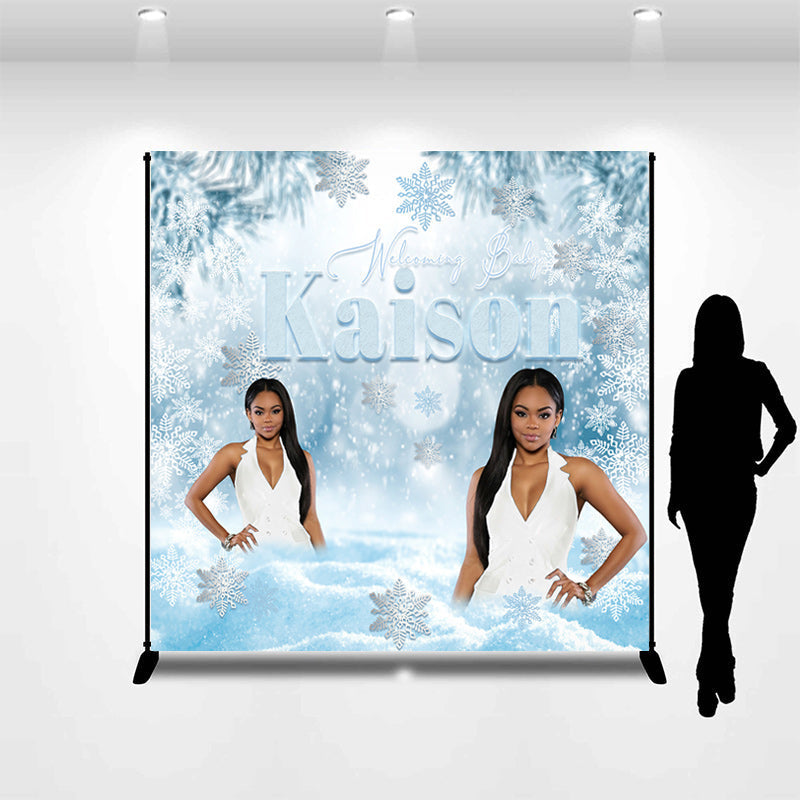 Custom Winter Wonderland Snowflake Baby Shower Backdrop - Lofaris