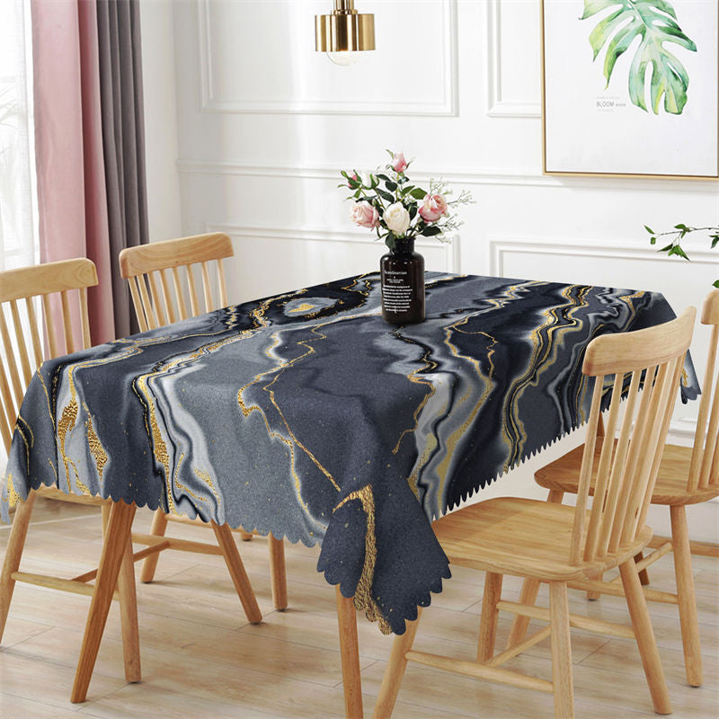 Dark Grey Artistic Liquid Marble Square Tablecloth - Lofaris