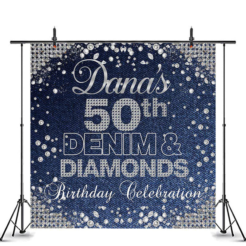 Denim And Diamond Custom 50th Birthday Backdrop - Lofaris