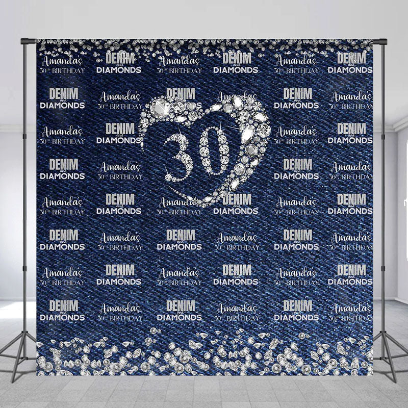 Denim Diamond Blue Custom 30th Birthday Backdrop - Lofaris