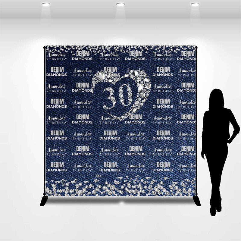 Denim Diamond Blue Custom 30th Birthday Backdrop - Lofaris