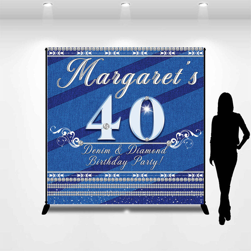 Denim Diamond Blue Custom 40th Birthday Backdrop - Lofaris