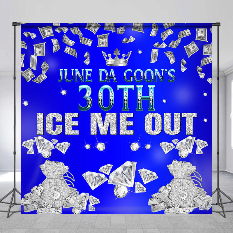 Diamond And Dollar Blue Custom 30th Birthday Backdrop - Lofaris