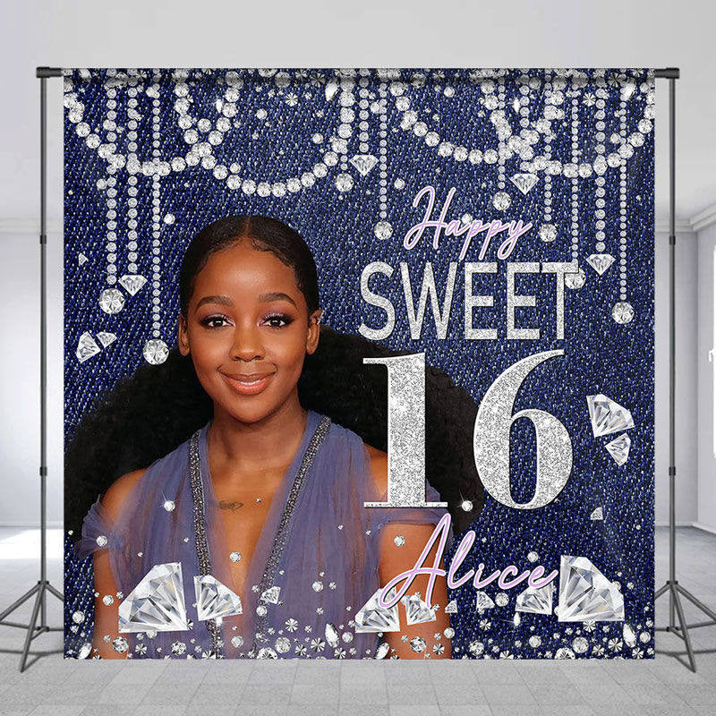 Diamond Sparkling Denim Custom Sweet 16Th Backdrop - Lofaris