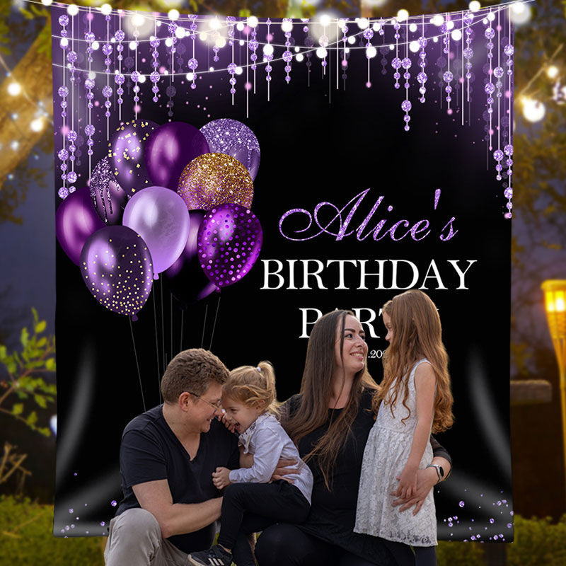 Diamond Strings Purple Bokeh Custom Birthday Backdrop - Lofaris