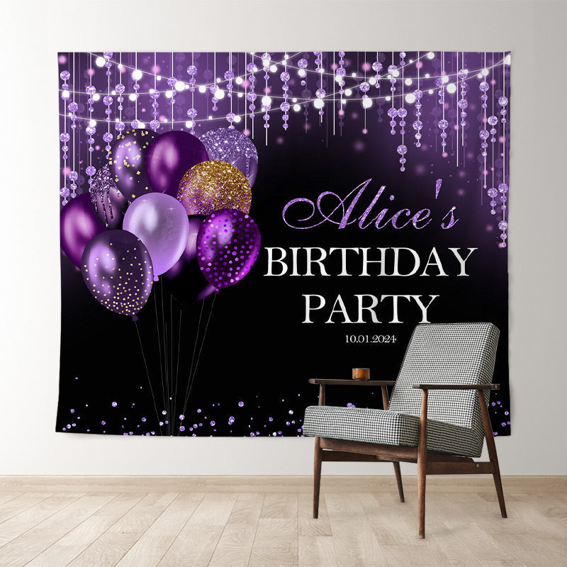 Diamond Strings Purple Bokeh Custom Birthday Backdrop - Lofaris
