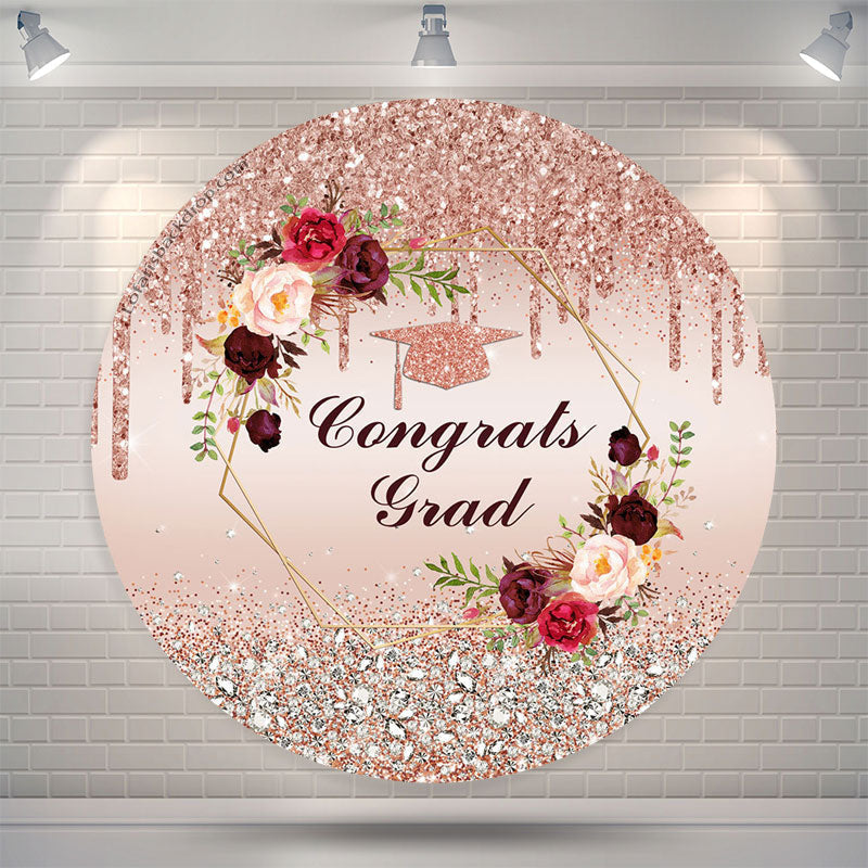 Diamonds Rose Gold Glitter Floral Circle Grad Backdrop – Lofaris