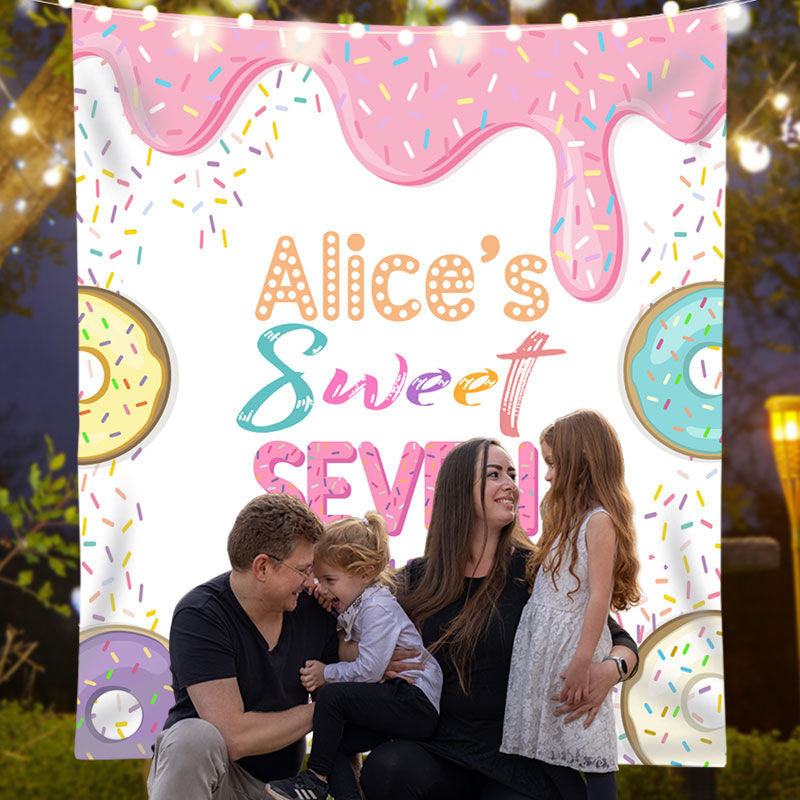 Donuts Candies Cream Custom Sweet 7th Birthday Backdrop - Lofaris
