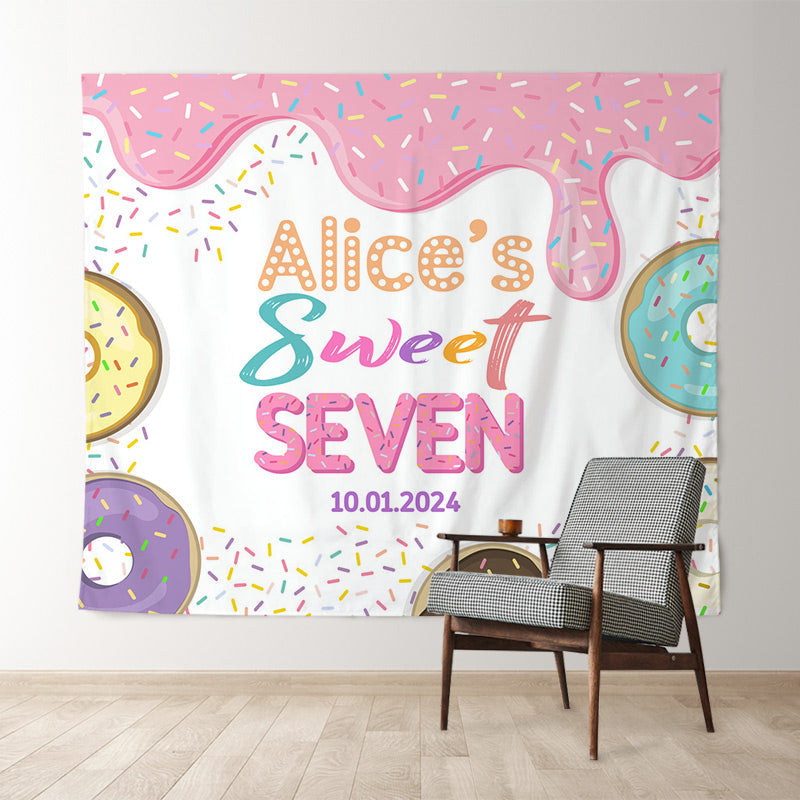 Donuts Candies Cream Custom Sweet 7th Birthday Backdrop - Lofaris