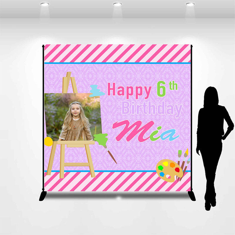 Drawing Board Pink 6th Birthday Custom Backdrop - Lofaris