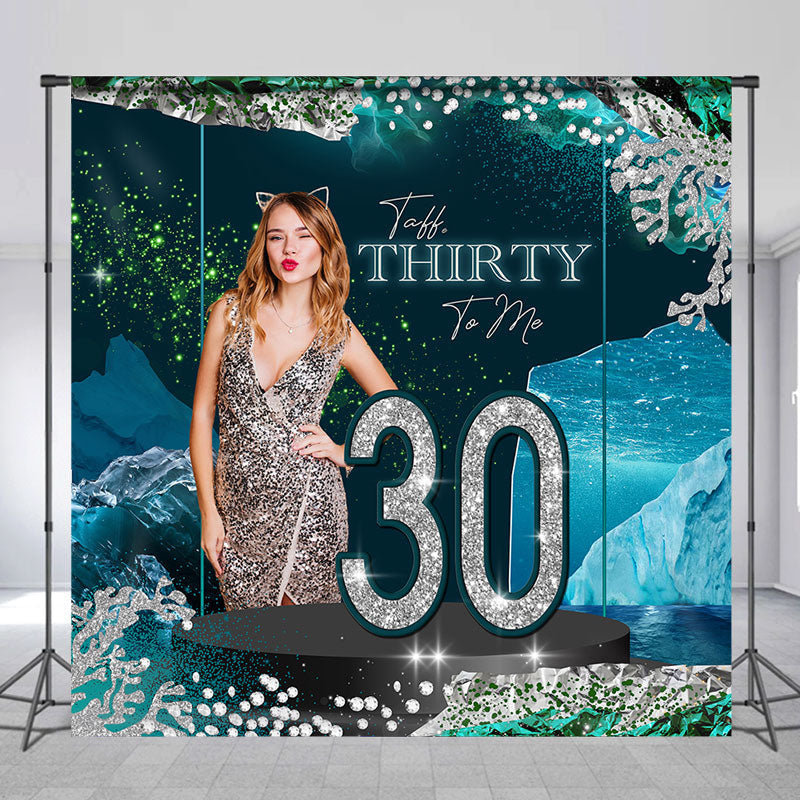 Elegant Blue Silver Custom 30th Birthday Backdrop - Lofaris