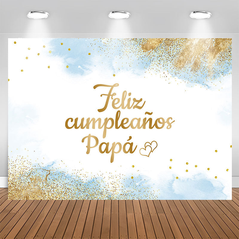 Feliz Cumpleanos Papa Blue Glitter Birthday Backdrop - Lofaris