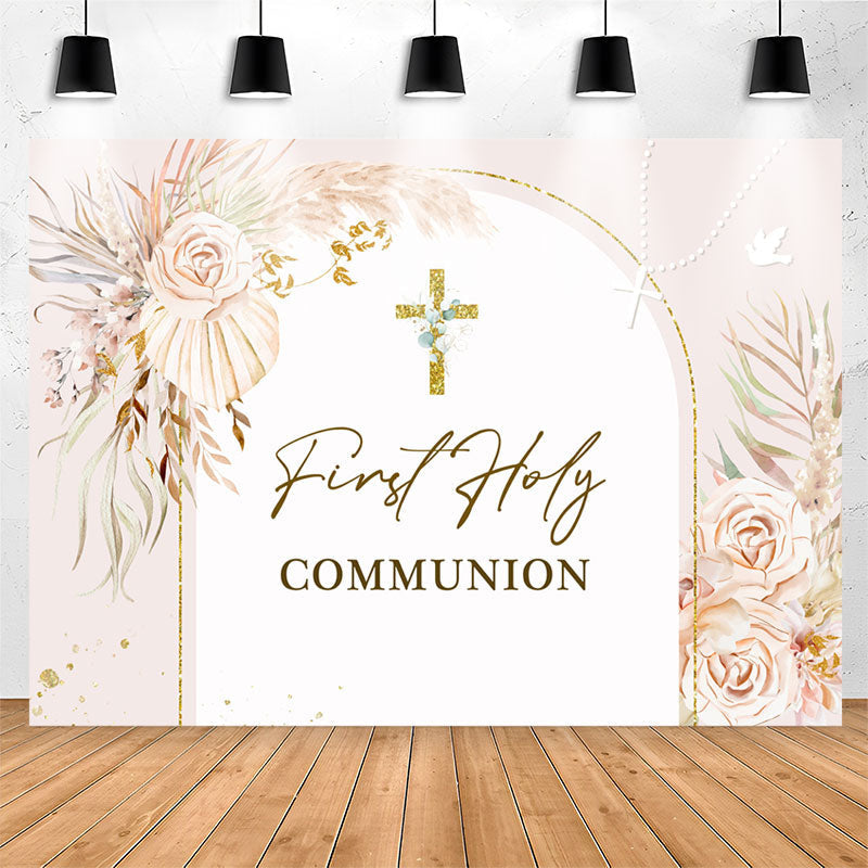First Holy Communion Boho Floral Baptism Backdrop - Lofaris